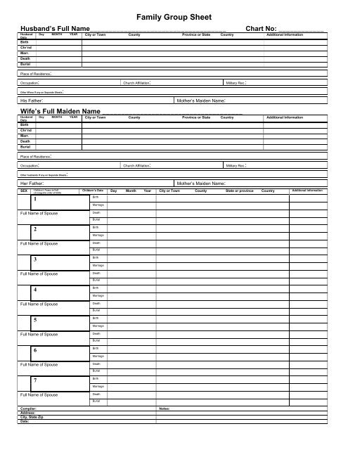 Family Group Sheet Family Group Sheet
