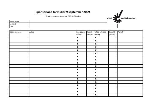 Sponsorloop formulier 9 september 2009 - Obs delftlanden