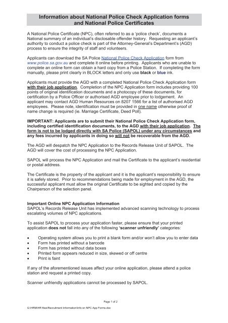 Information about National Police Check Application forms and ...