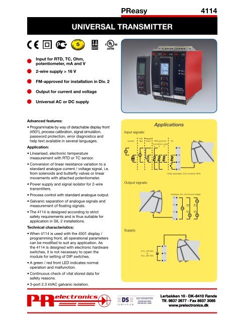 UNIVERSAL TRANSMITTER - PR Electronics Inc.