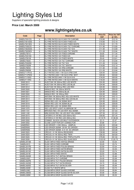 New Catalogue Price List March 2009.xlsx - Lighting Styles Ltd