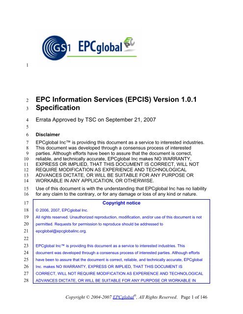EPC Information Services (EPCIS) Version 1.0.1 Specification - GS1