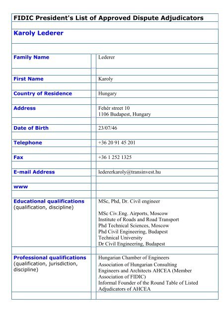 Karoly Lederer - Fidic