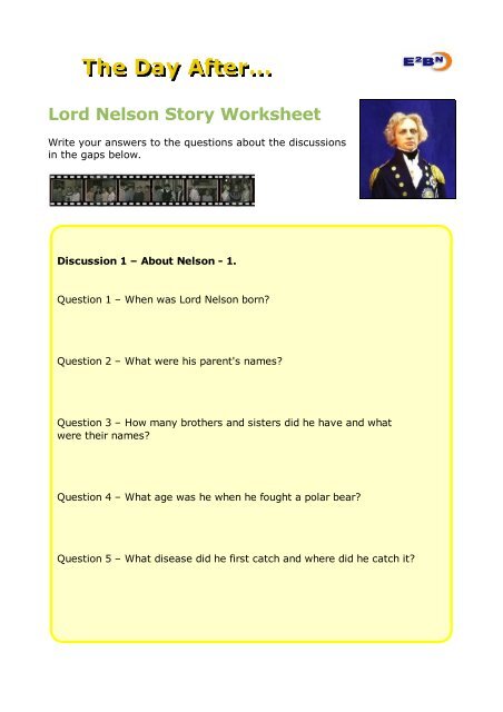 Lord Nelson Story Worksheet - The Day After - E2BN