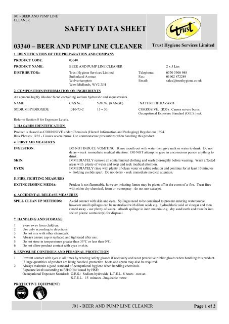 SAFETY DATA SHEET - Trust Hygiene Services