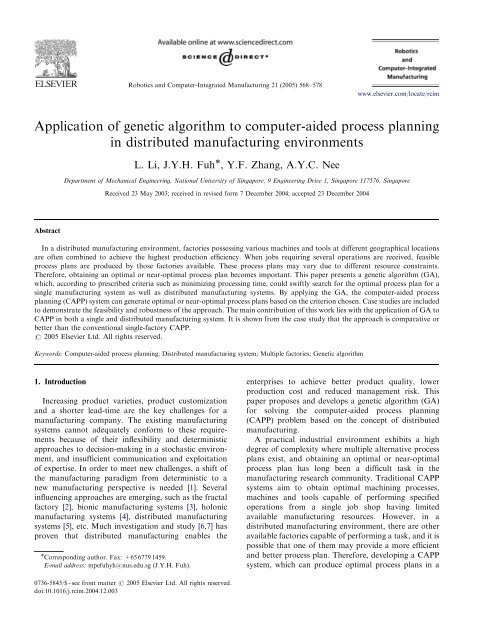 Application of genetic algorithm to computer-aided process planning ...