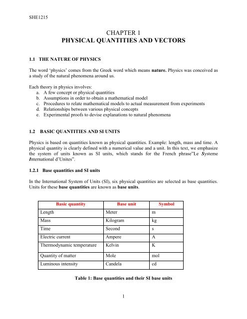 CHAPTER 1 PHYSICAL QUANTITIES AND VECTORS