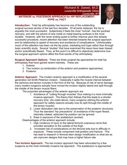 Richard A. Sweet, M.D. - Louisville Orthopaedic Clinic
