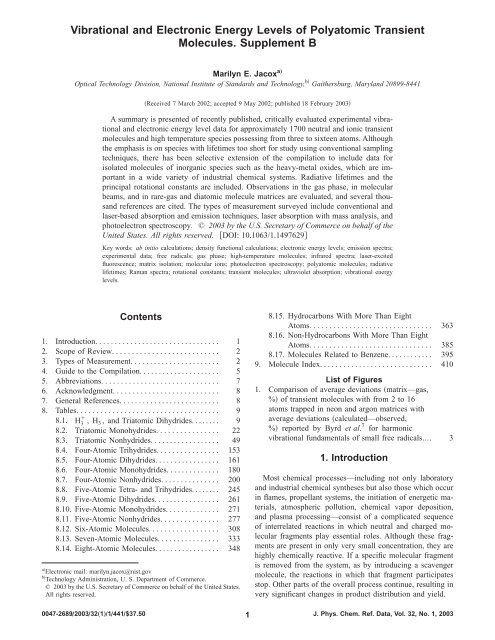 Vibrational and Electronic Energy Levels of Polyatomic ... - NIST