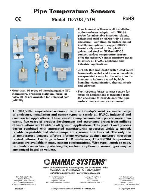 Pipe Temperature Sensors - MAMAC Systems
