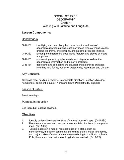 SOCIAL STUDIES GEOGRAPHY Grade 4 Working with Latitude and ...