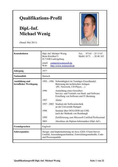 Qualifikations-Profil Dipl.-Inf. Michael Wenig - WennySoft