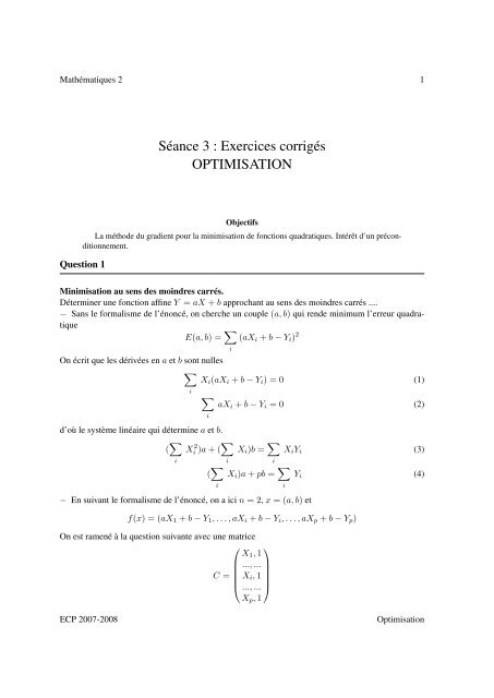 SÃ©ance 3 : Exercices corrigÃ©s OPTIMISATION