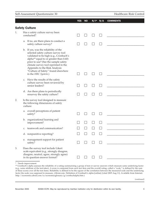 Self-Assessment Questionnaire Patient Safety - MCIC Vermont ...