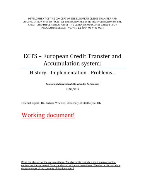 ECTS – European Credit Transfer and Accumulation system: