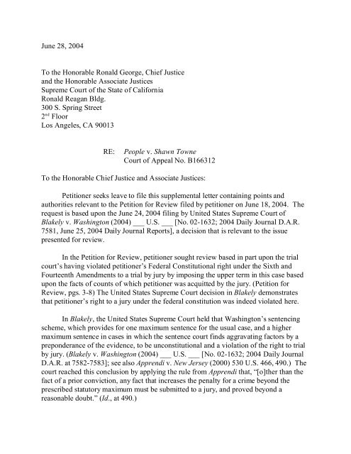 Supplemental Letter Brief in Support of Petition for Review