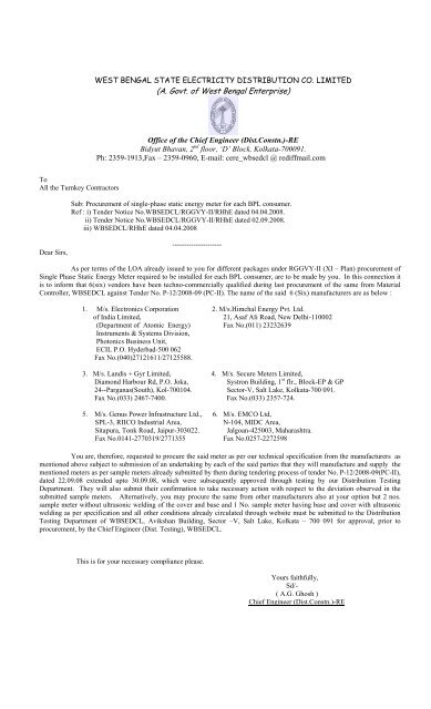 (A. Govt. of West Bengal Enterprise) - WBSEDCL