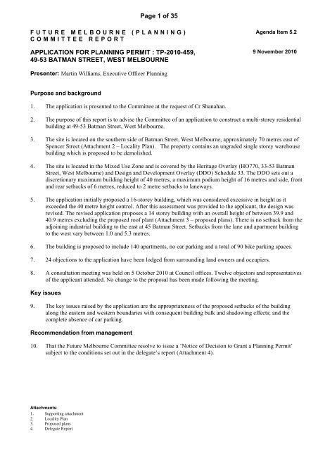 APPLICATION FOR PLANNING PERMIT : TP ... - City of Melbourne