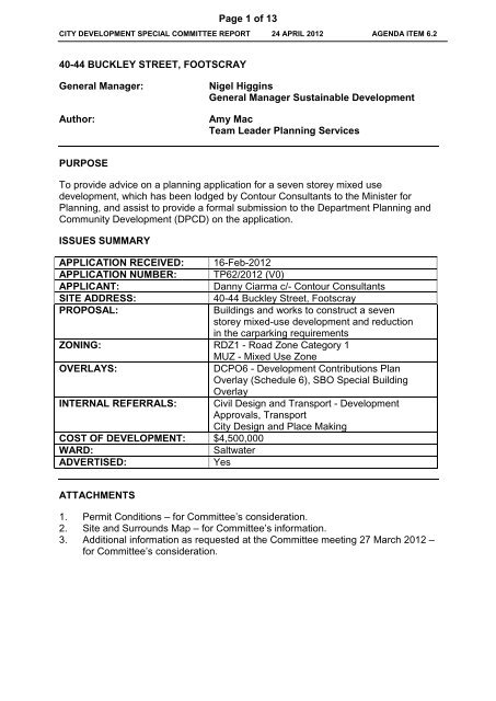 attachment 1: permit conditions - Maribyrnong City Council