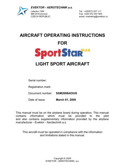 Evektor Sportstar Max Operating Handbook (pdf) - AeroDynamic ...