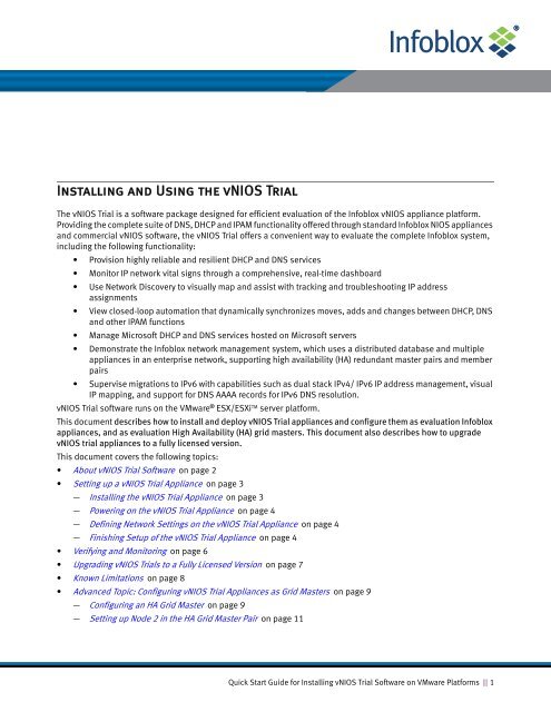 Installing and Using the vNIOS Trial - Infoblox