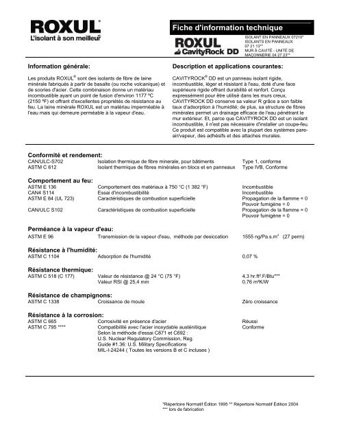 Brochure de CavityRock - Roxul