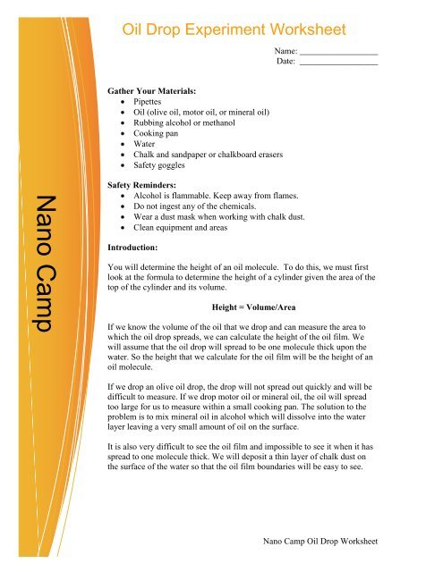 Oil Drop Experiment handout