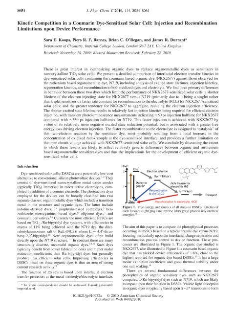 Kinetic Competition in a Coumarin Dye-Sensitized Solar Cell ...