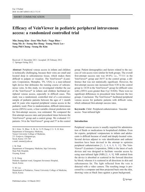 Efficacy of VeinViewer in pediatric peripheral intravenous access: a ...