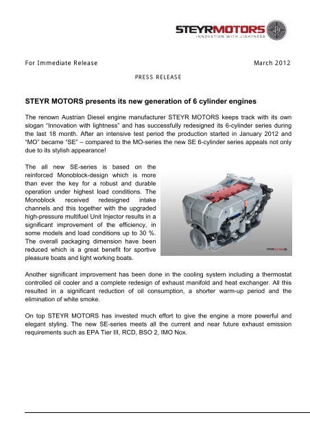 STEYR MOTORS presents its new generation of 6 cylinder engines