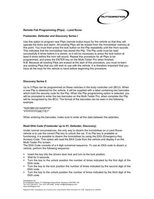 Remote Fob Programming (Plips) – Land Rover ... - Autodiagnos