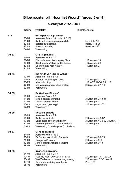 Rooster groep 3 en 4 - Johannes Calvijnschool Veenendaal