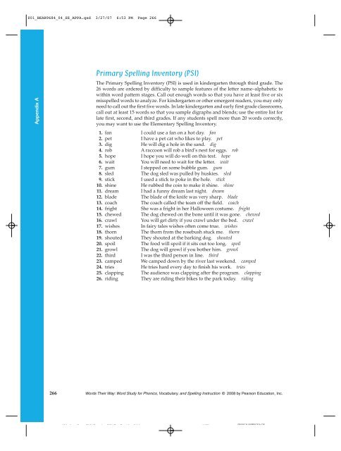 Primary Spelling Inventory (PSI) - The Reading & Writing Project