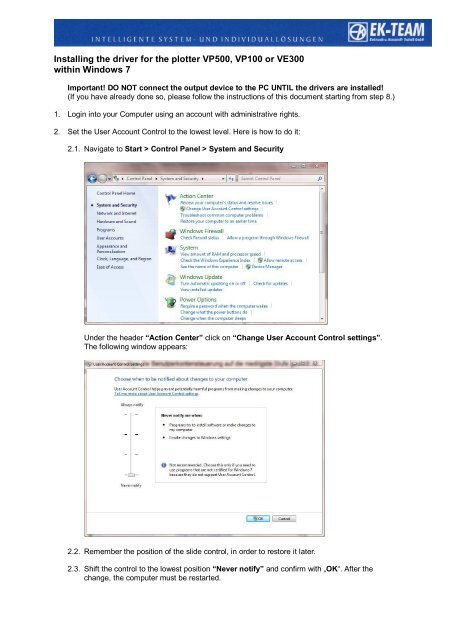 Installation Guide for Device Driver Windows 7 - EK-Team