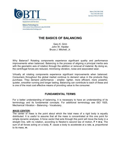 THE BASICS OF BALANCING - Balance Technology Inc