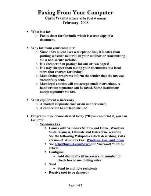 Faxing from Your Computer - Using RKS Fax Program Faxing from Your Computer - Using RKS Fax Program