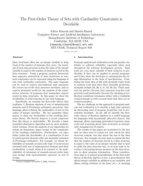 The First-Order Theory of Sets with Cardinality Constraints - Lab for ...