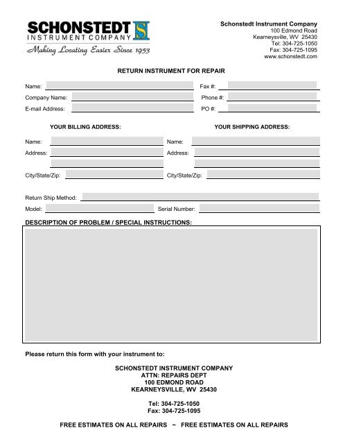 Repair Form - Schonstedt Instrument Company