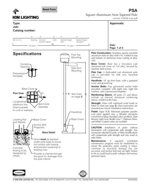 PSA Square Aluminum Non-Tapered Poles - Kim Lighting