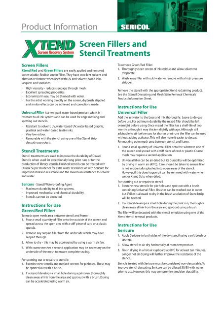 Xtend Screen Fillers / Stencil Treatments - FUJIFILM SERICOL
