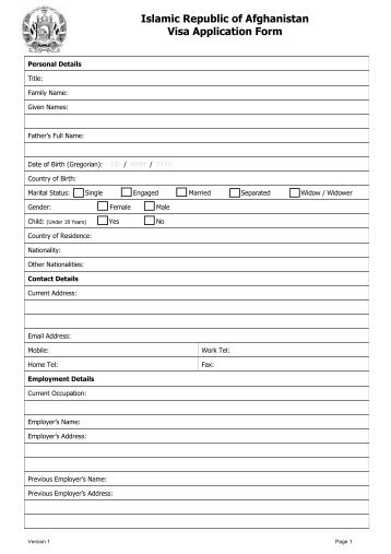 Islamic Republic Of Afghanistan Visa Application Form Fillable ...