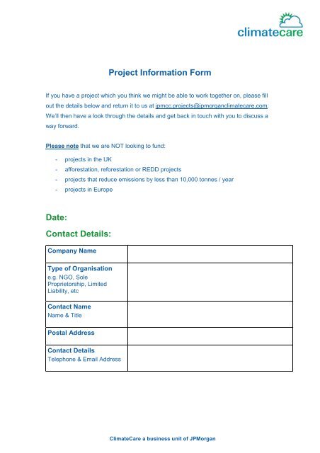 Project Information Form Date: Contact Details: - ClimateCare