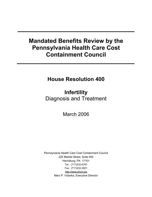 PHC4 - Mandated Benefits Review - Final Report House Bill 400