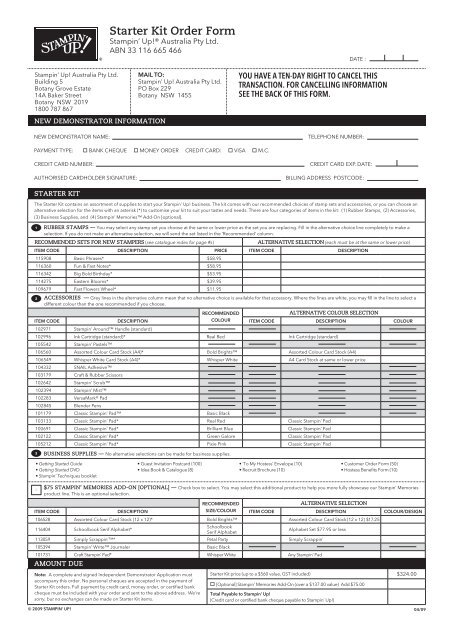 Starter Kit Order Form - Stampin' Up!