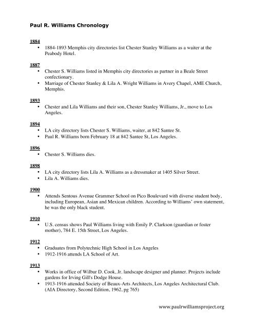 Paul R. Williams Chronology - Paul Revere Williams Project