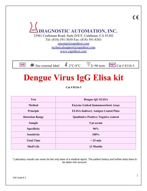 Dengue Virus IgG Elisa kit - ELISA kits - Rapid tests