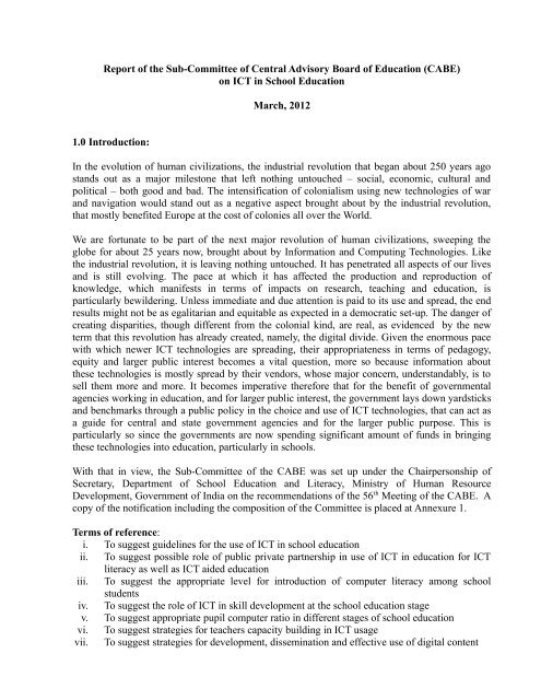 Final Report of CABE Sub-Committee on ICT in SE .pdf - IT for Change