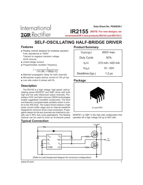 SELF-OSCILLATING HALF-BRIDGE DRIVER - Datasheet Catalog
