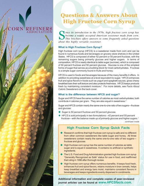 Questions & Answers About High Fructose Corn Syrup - Cargill Foods