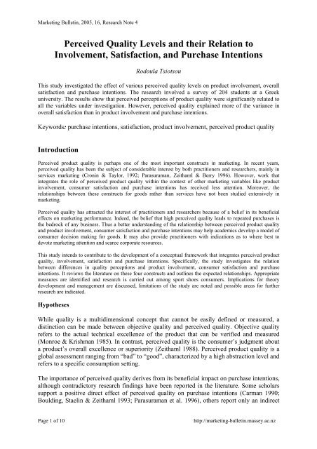 Perceived Quality Levels And Their Relation To ... - Marketing Bulletin